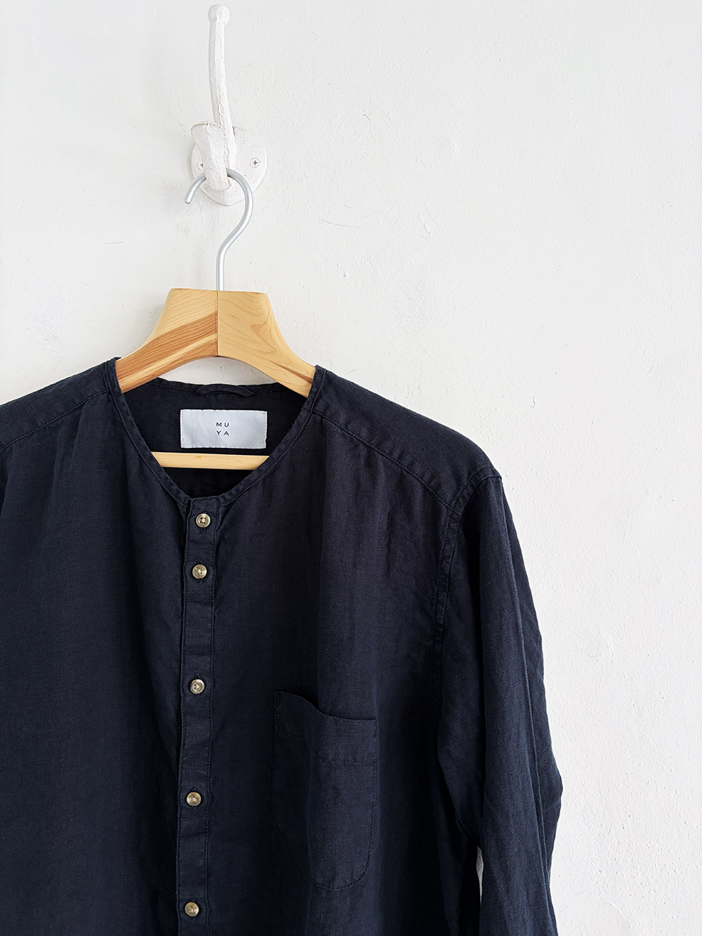 MUYA _ Linen nerd shirts no collar / Charcoal | R1