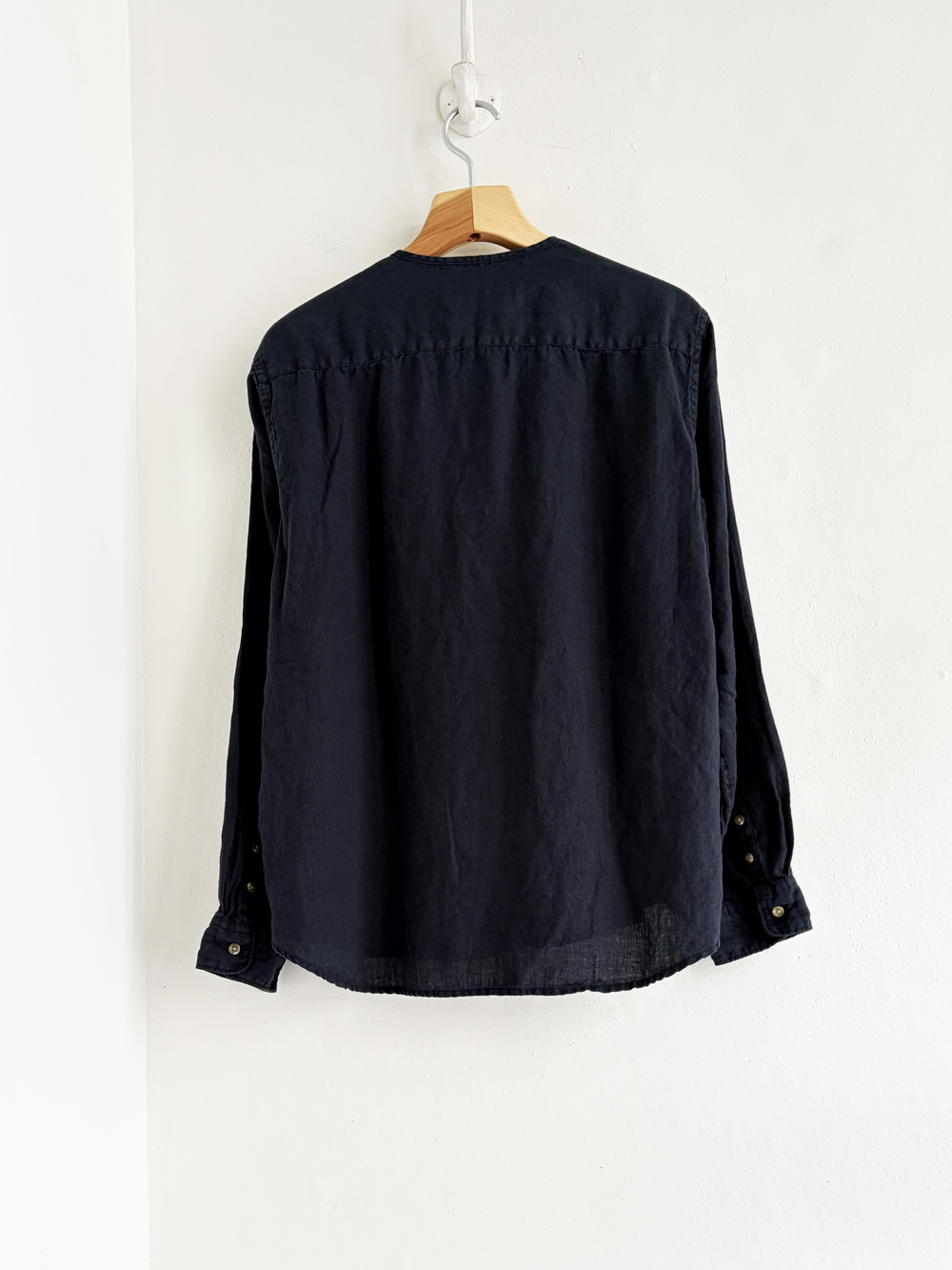 MUYA _ Linen nerd shirts no collar / Charcoal | R1